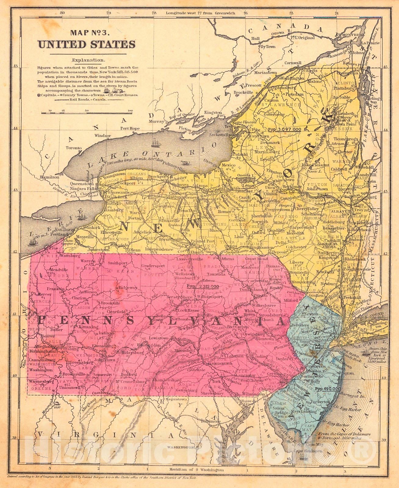 Historic Map : 1854 Map No. 3 United States : Vintage Wall Art ...
