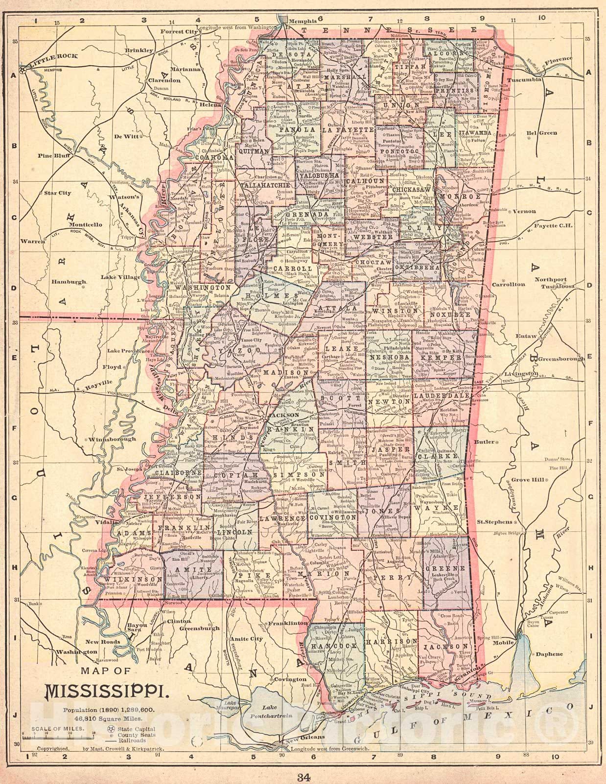 Historic Map : 1893 Map of Mississippi : Vintage Wall Art – Historic ...