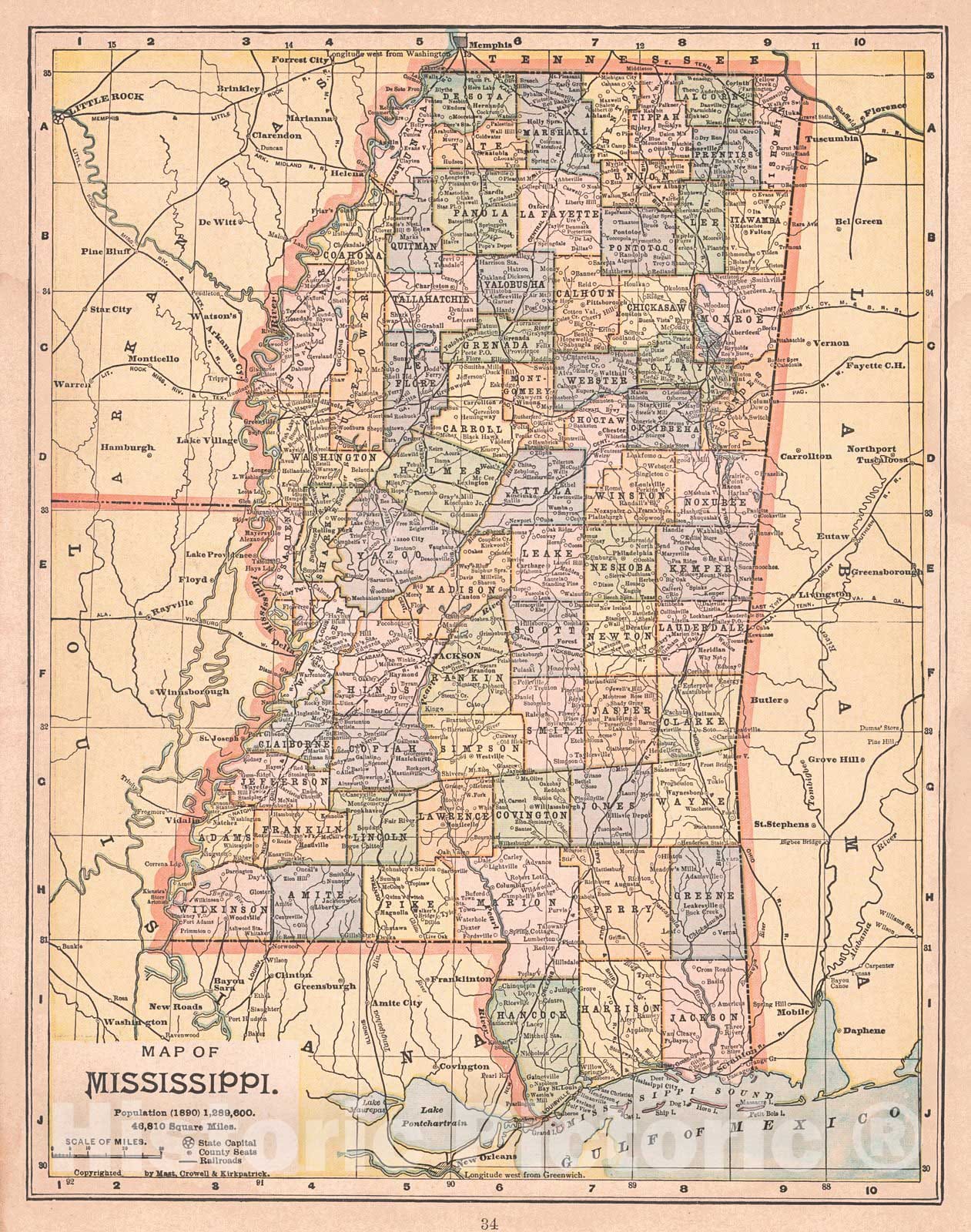 Historic Map : 1898 Map of Mississippi : Vintage Wall Art – Historic ...