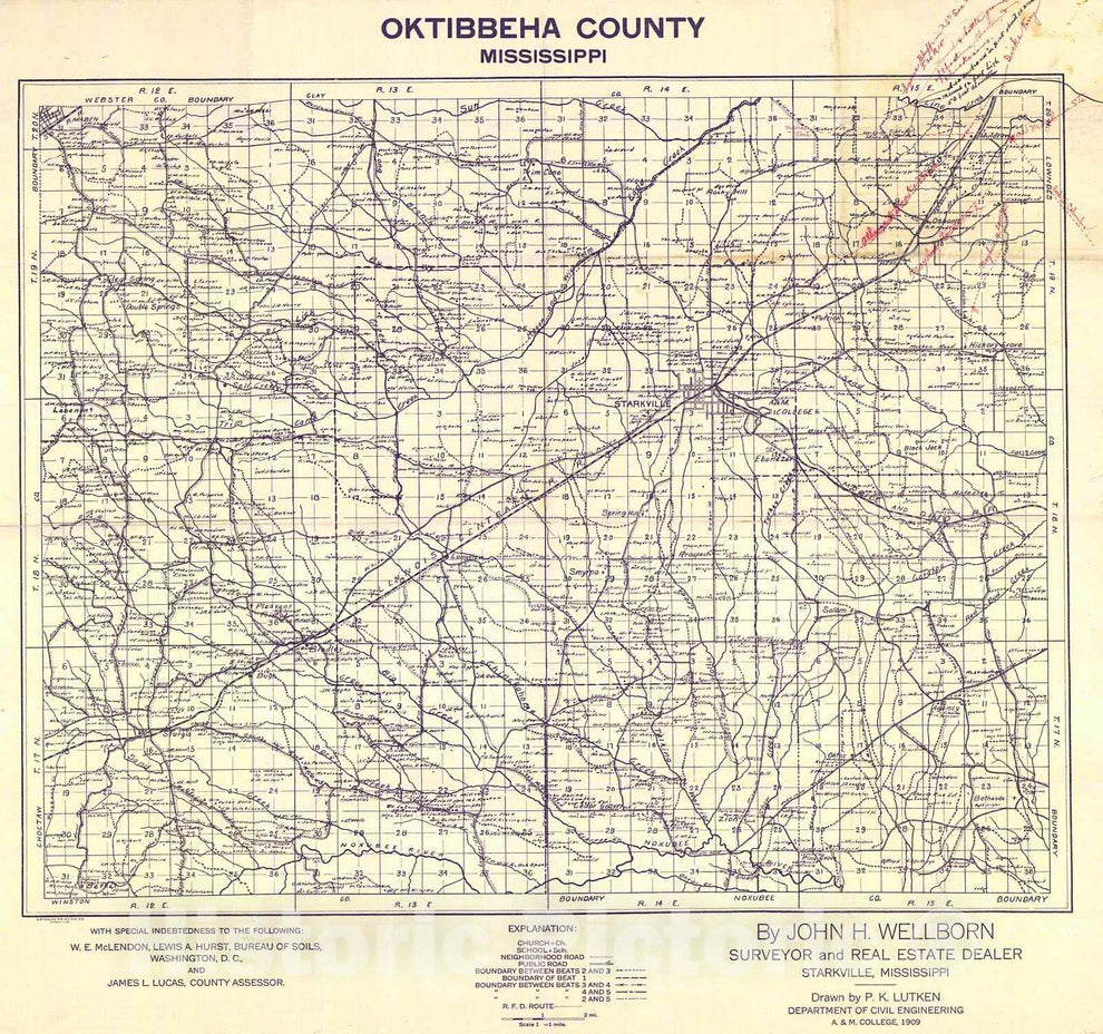 Historic Map : 1909 Oktibbeha County, Mississippi : Vintage Wall Art ...