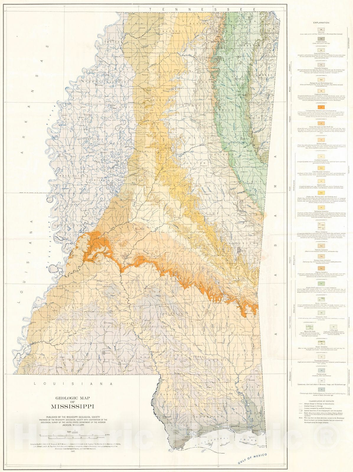 Historic Map : 1945 Geologic Map of Mississippi : Vintage Wall Art ...