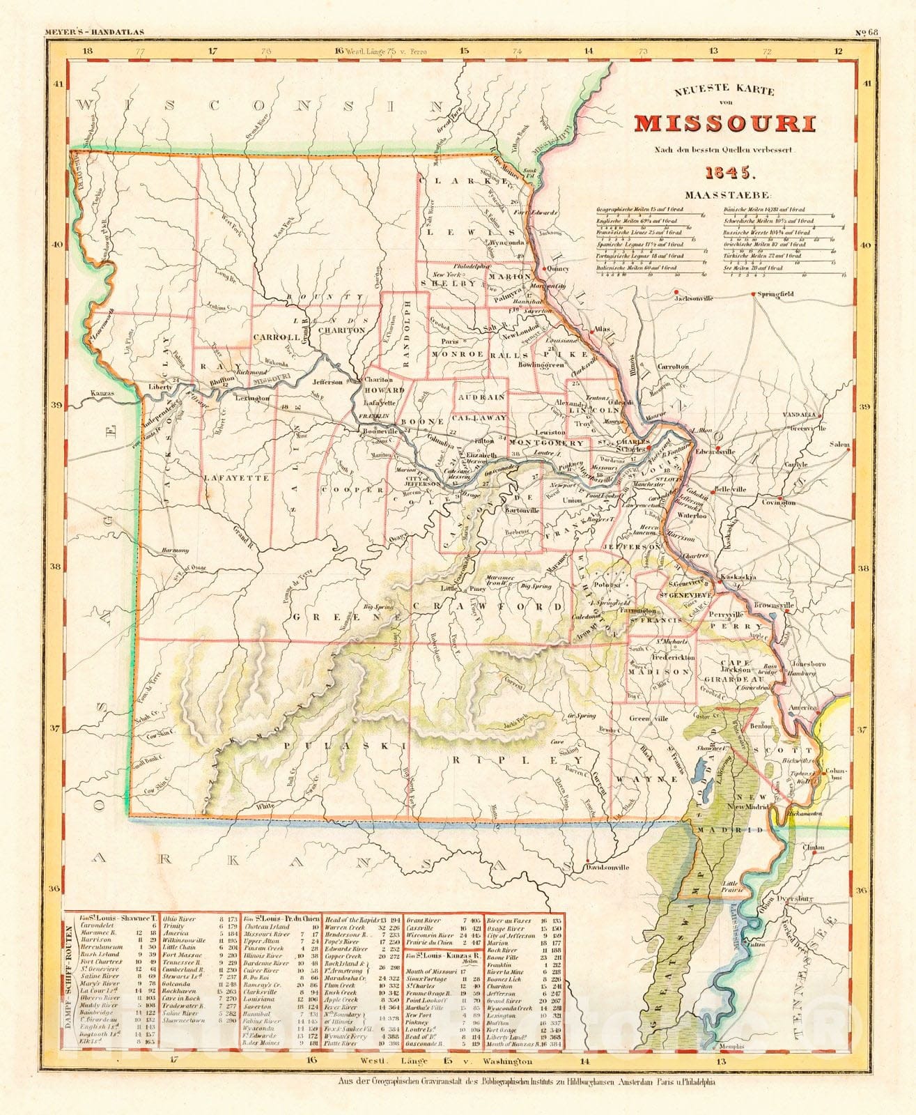 Historic Map : 1845 Neueste karte von Missouri : Vintage Wall Art ...