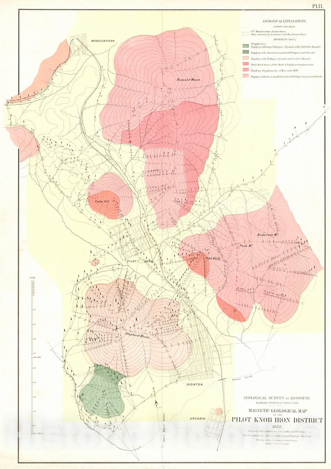 Historic Map : 1872 Magnetic Geological Map of the Pilot Knob Iron Dis ...