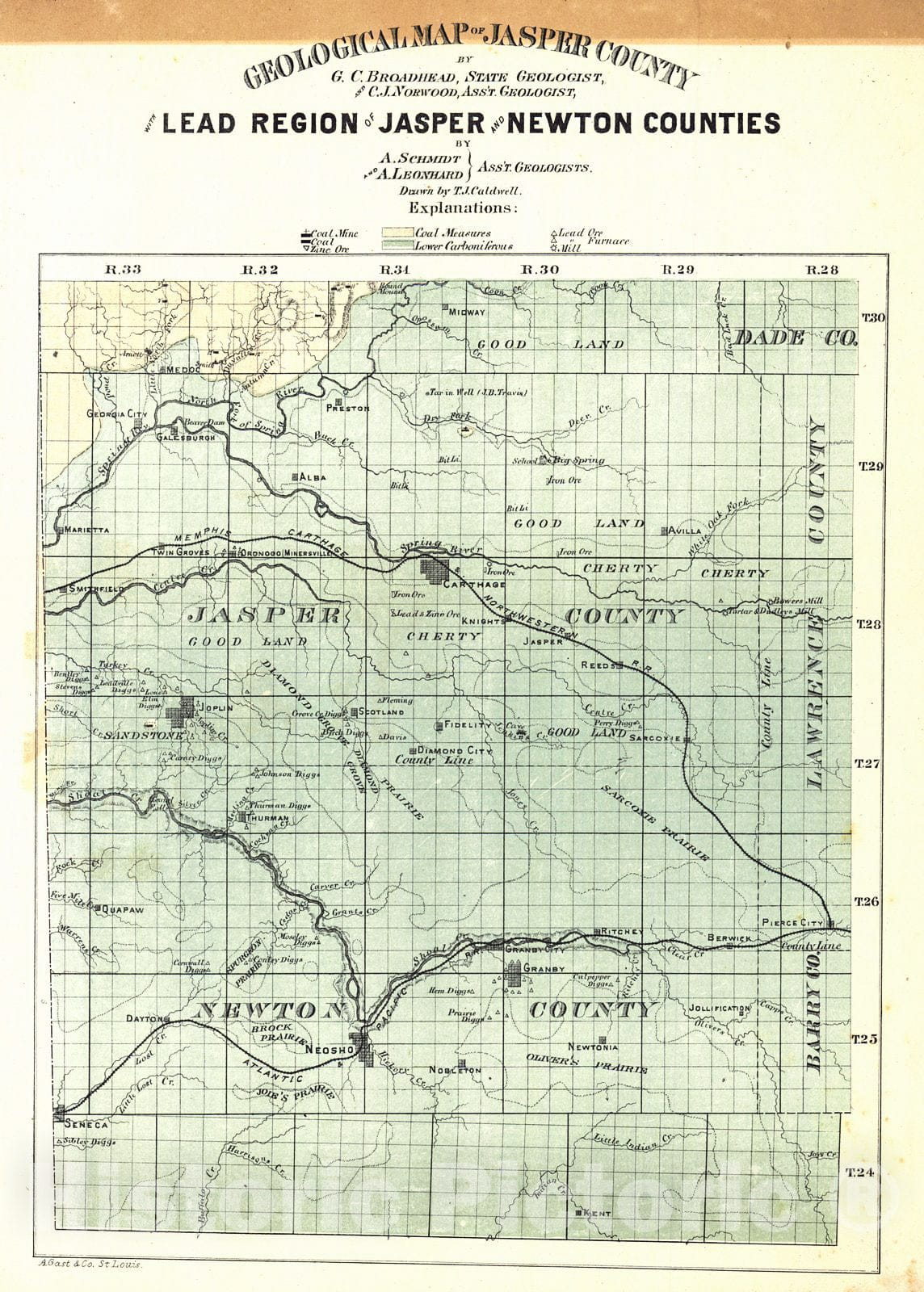 Historic Map : 1874 Geologic Map of Jasper County with Lead Region of ...