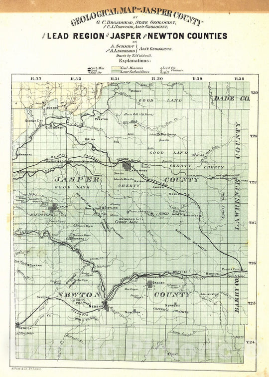 Historic Map : 1874 Geologic Map of Jasper County with Lead Region of ...