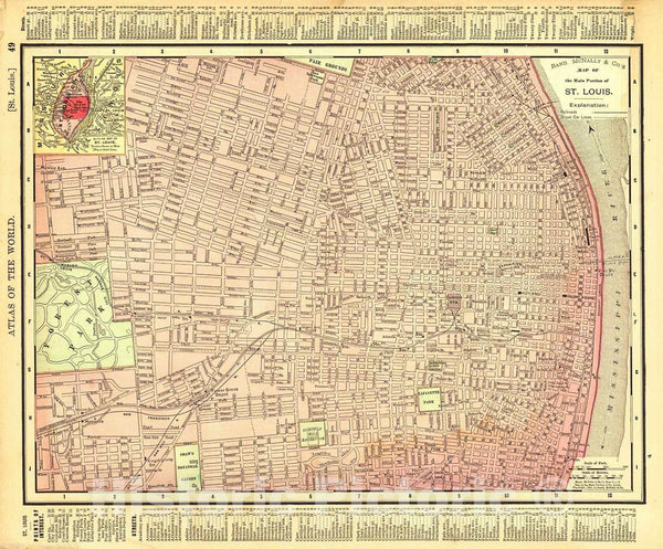 Historic Map : 1895 Map of the Main Portion of St. Louis : Vintage Wal ...
