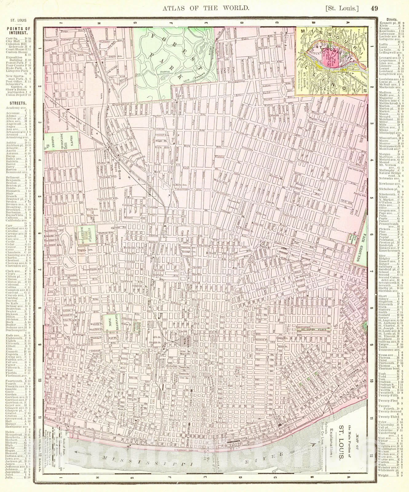 Historic Map : 1898 Map of the Main Portion of St. Louis : Vintage Wal ...