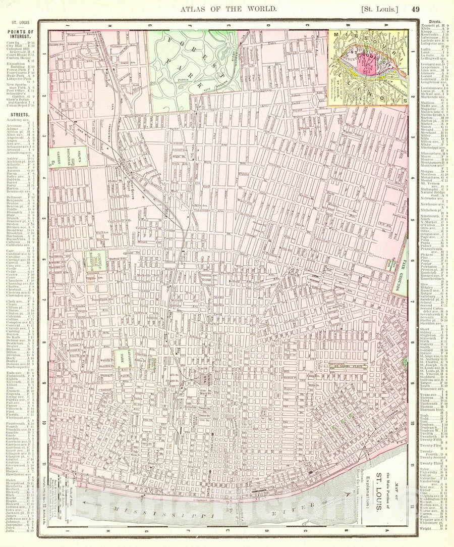 Historic Map : 1898 Map of the Main Portion of St. Louis : Vintage Wal ...