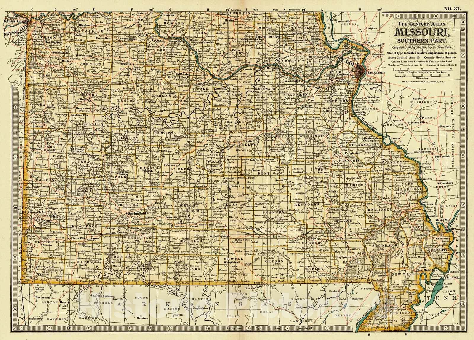 Historic Map : 1899 Missouri- Southern Part : Vintage Wall Art ...