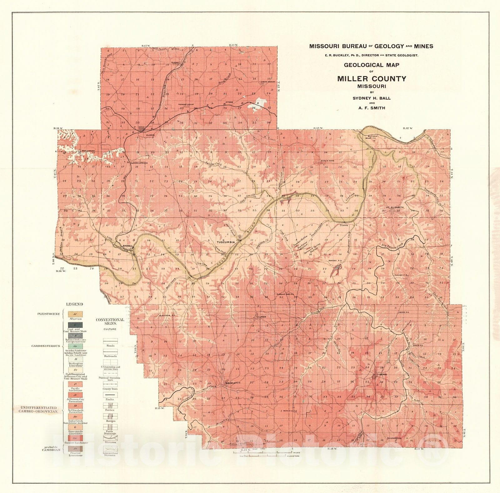 Historic Map : 1903 Geological Map of Miller County, Missouri : Vintag ...