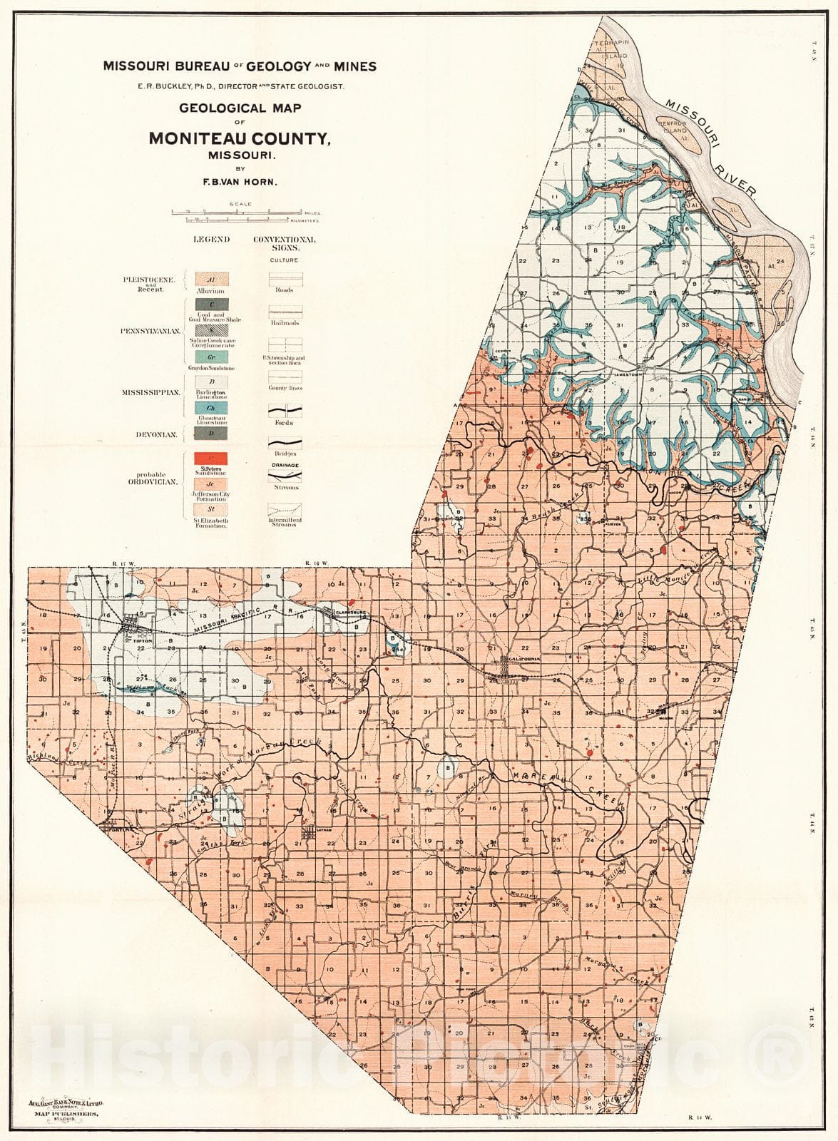Historic Map : 1904 Geological Map Moniteau County, Missouri : Vintage ...
