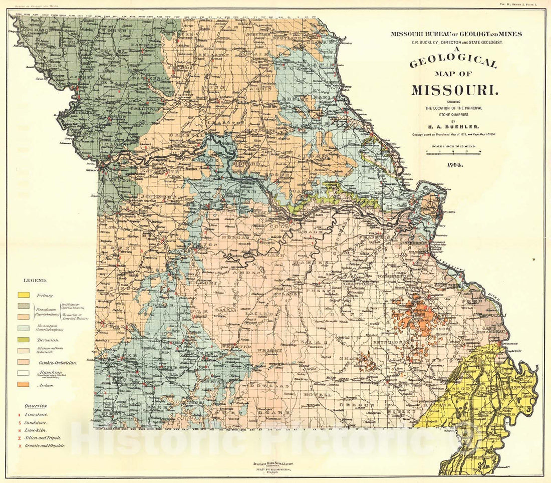 Historic Map : 1904 A Geological Map of Missouri Showing the location ...