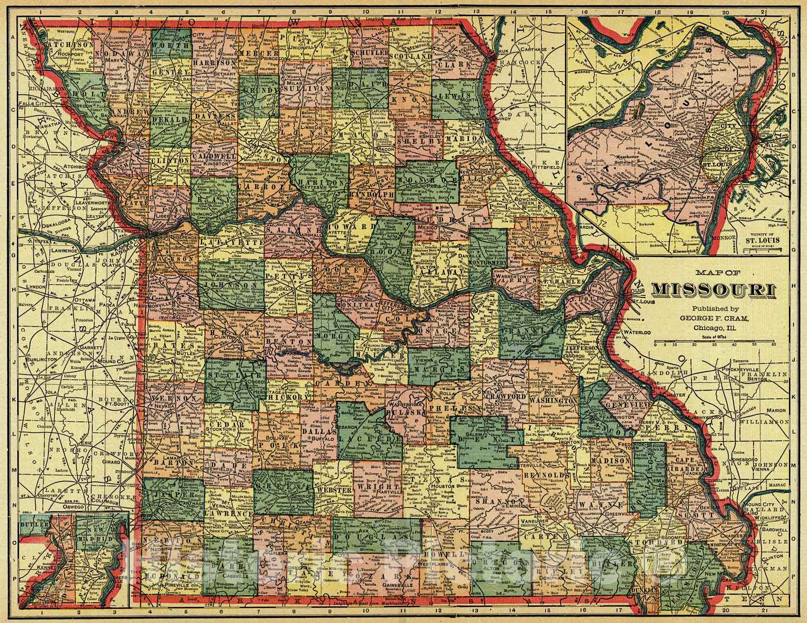 Historic Map : 1907 Map of Missouri : Vintage Wall Art – Historic Pictoric