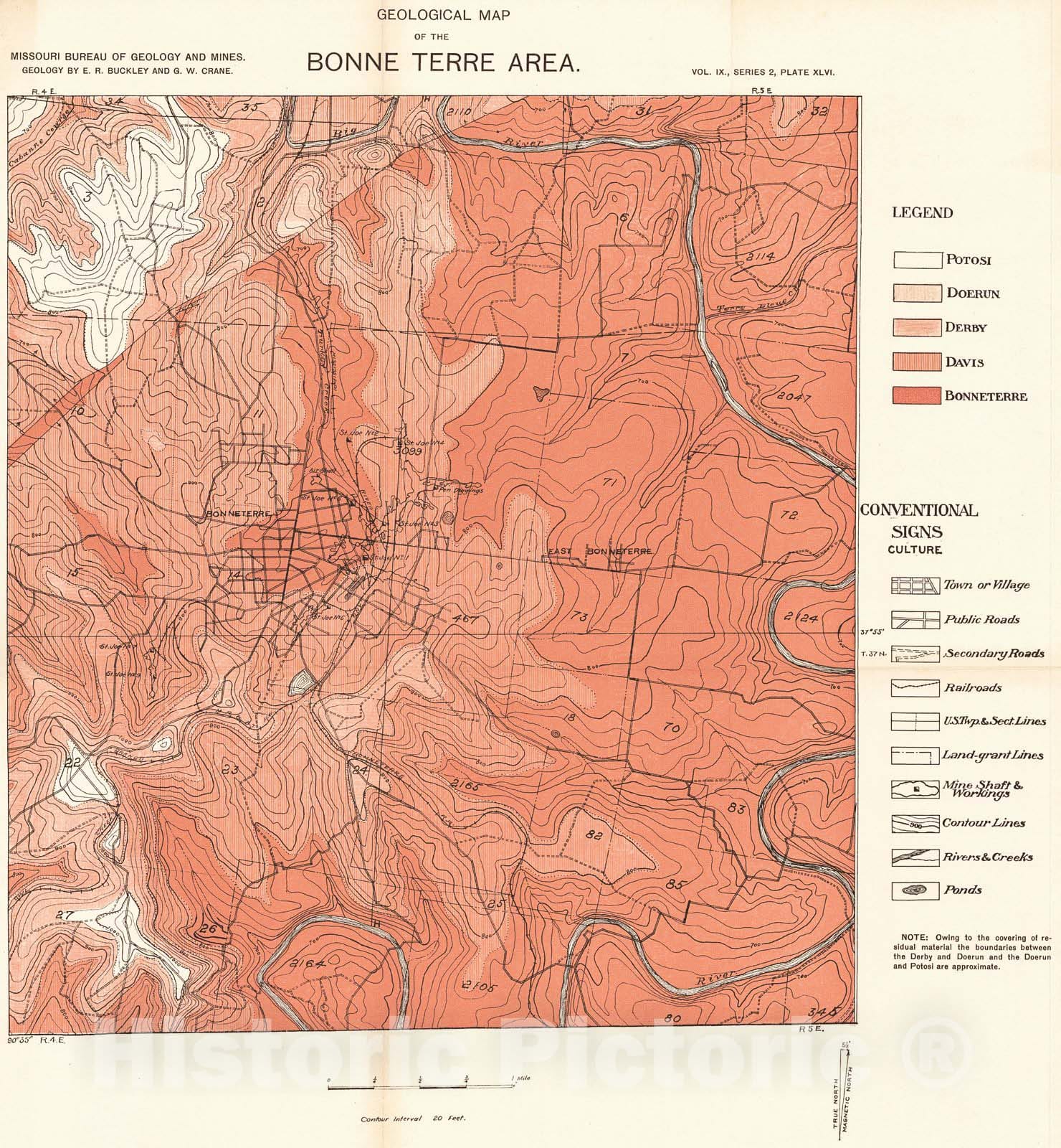 Historic Map : 1910 Geological Map of the Bonne Terre Area : Vintage W ...