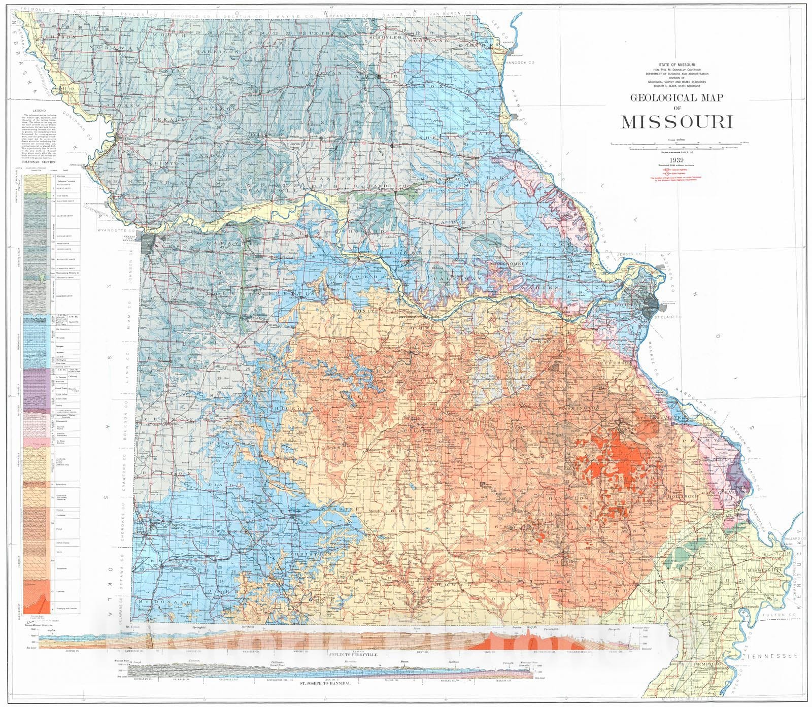 Historic Map : 1939 Geological Map of Missouri : Vintage Wall Art ...