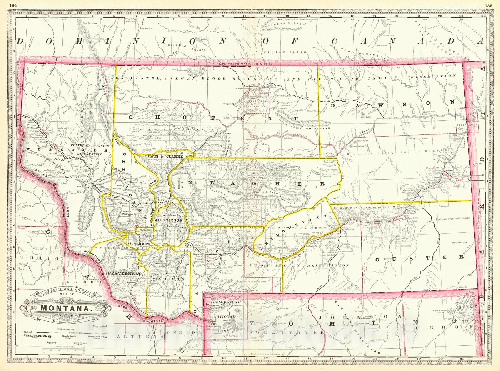 Historic Map : 1887 Railroad and County Map of Montana : Vintage Wall ...