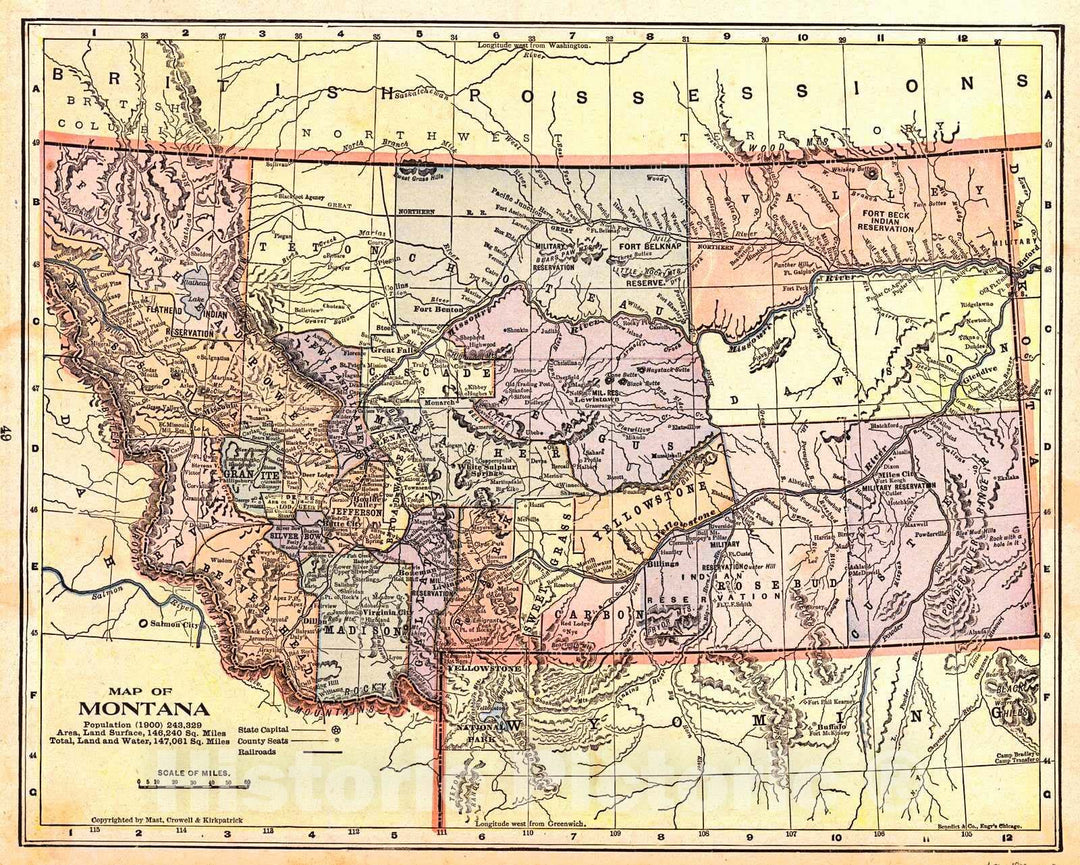 Historic Map : 1902 Map of Montana : Vintage Wall Art – Historic Pictoric