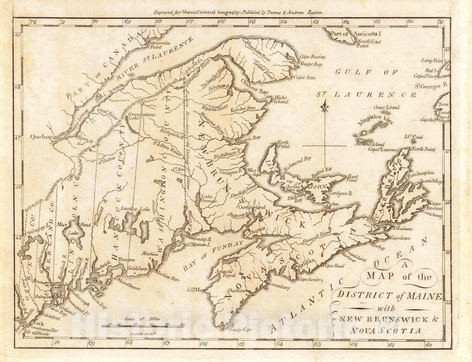 Historic Map : 1796 A Map of the District of Maine with New Brunsmick ...