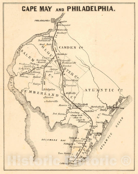 Historic Map : 1870 Cape May and Philadelphia : Vintage Wall Art ...