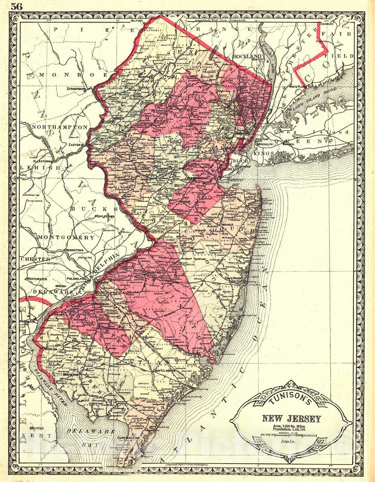 Historic Map : 1885 New Jersey : Vintage Wall Art – Historic Pictoric