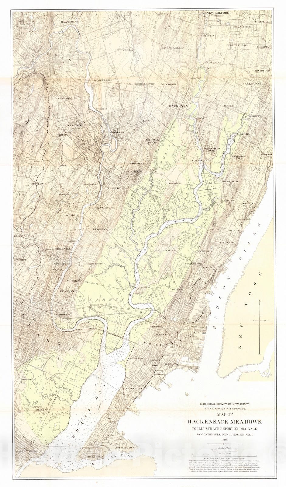 Historic Map : 1896 Map of Hackensack Meadows to illustrate report on ...