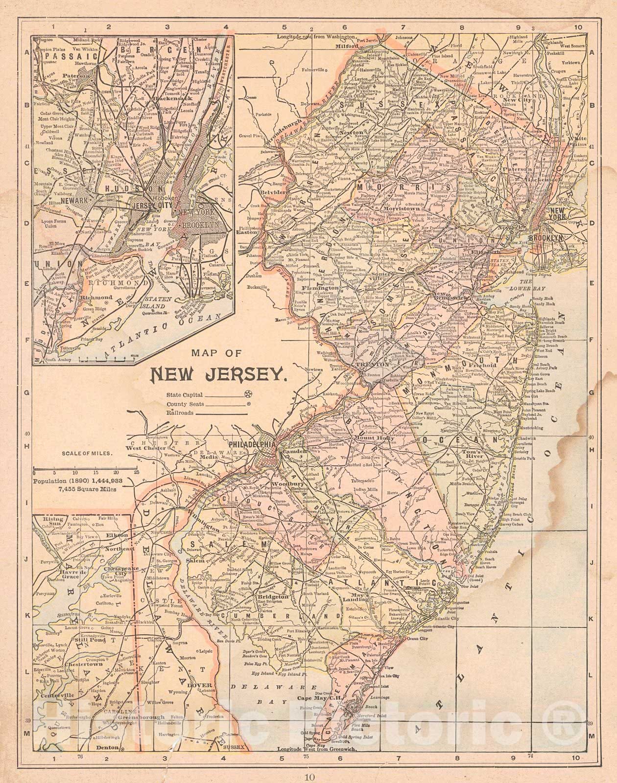 Historic Map : 1898 Map of New Jersey : Vintage Wall Art – Historic ...