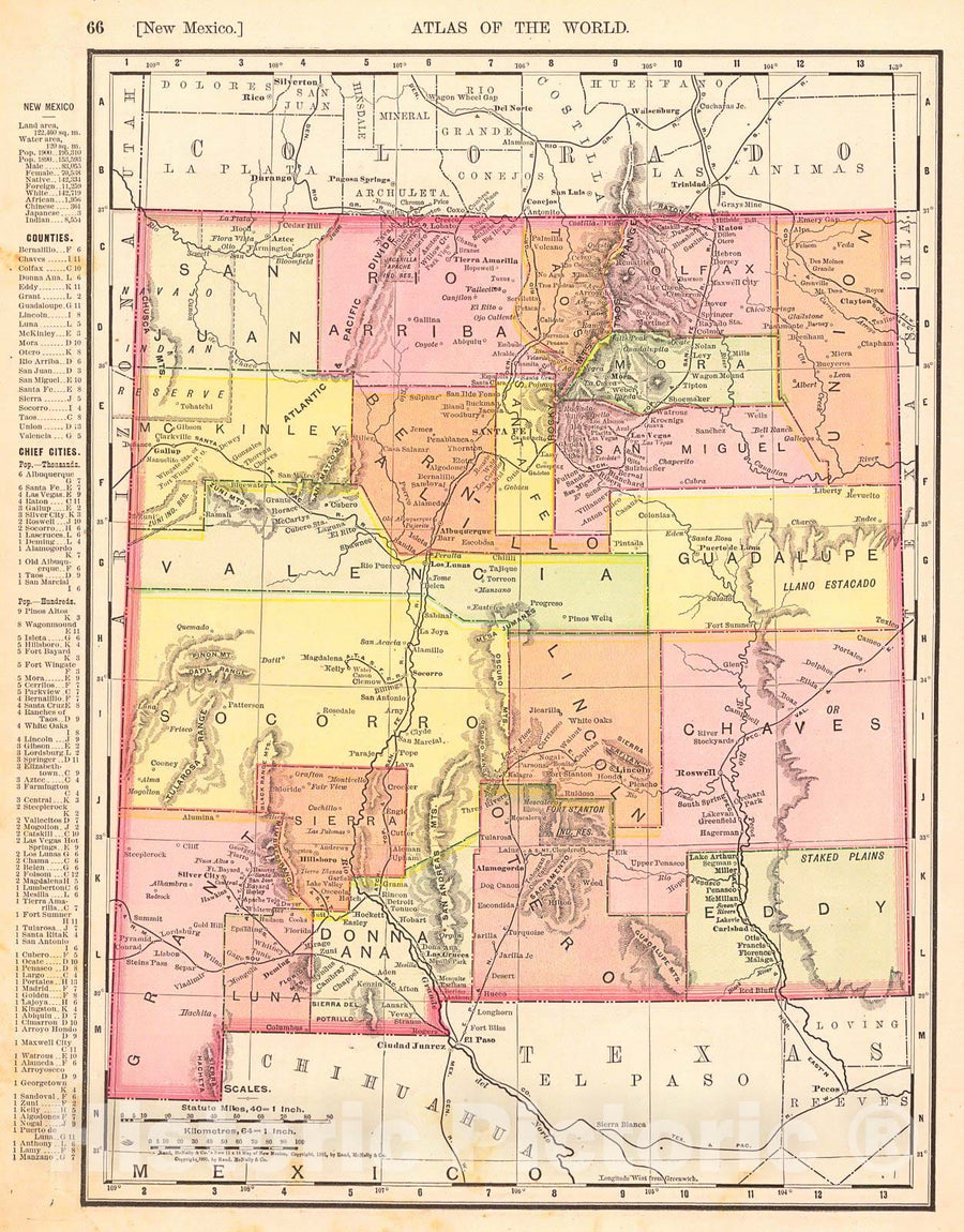 Historic Map : 1901 Rand McNally & Co.'s New Map of New Mexico : Vinta ...