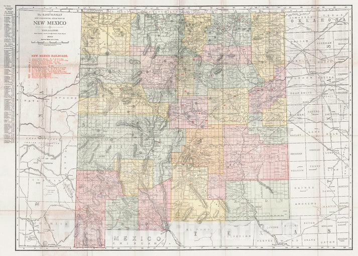 Historic Map : 1919 New Commercial Atlas Map of New Mexico : Vintage W ...