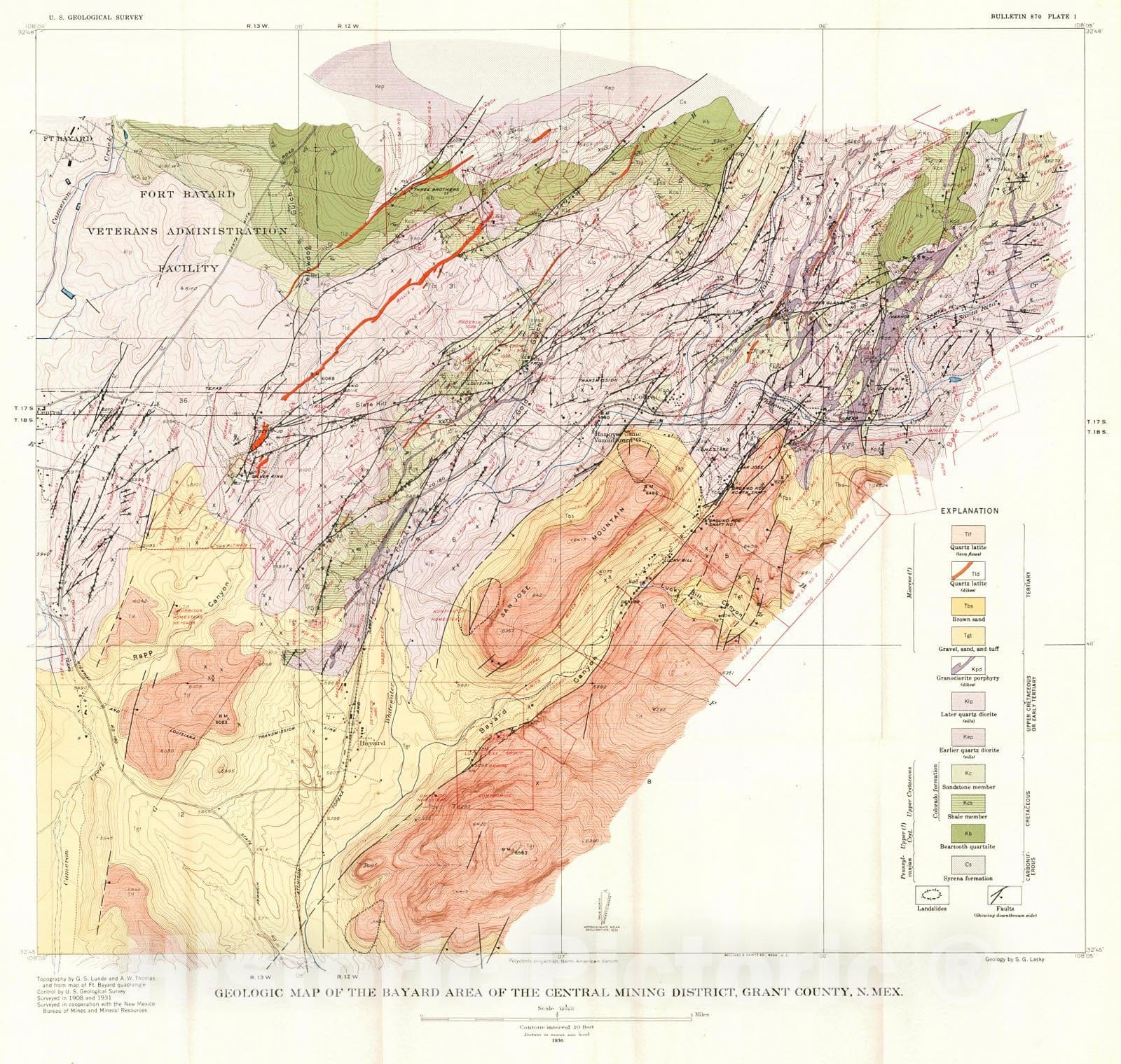 Historic Map : 1936 Geologic map of the Bayard Area of the Central Min ...