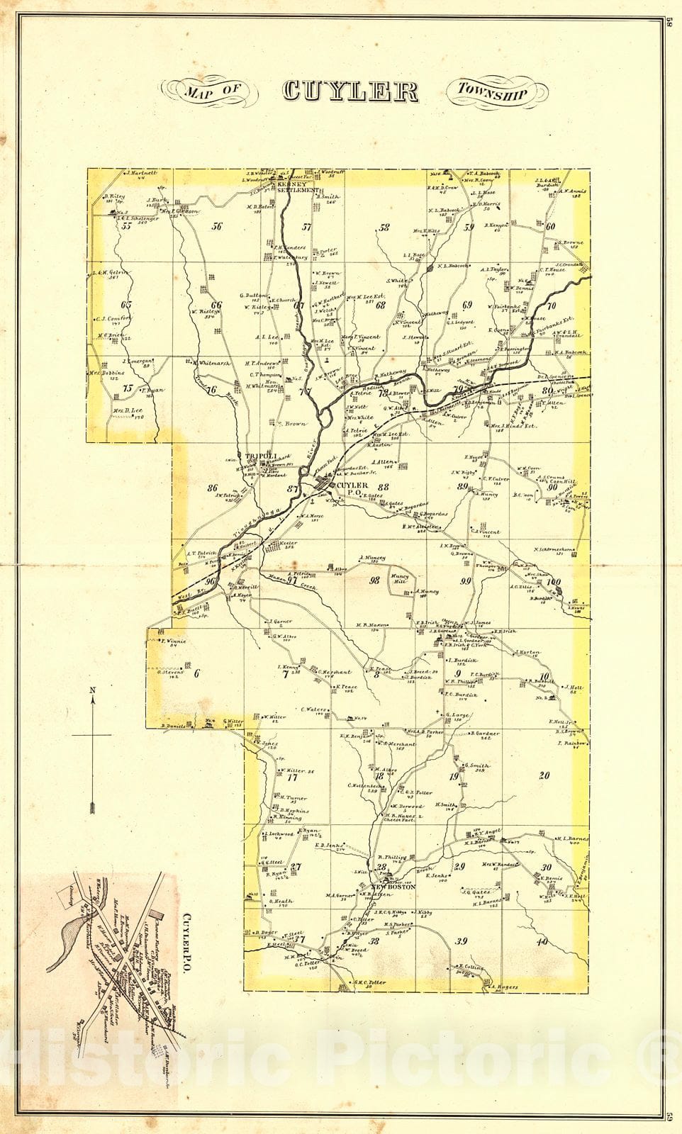 Historic Map : 1876 Map of Cuyler Township : Vintage Wall Art ...