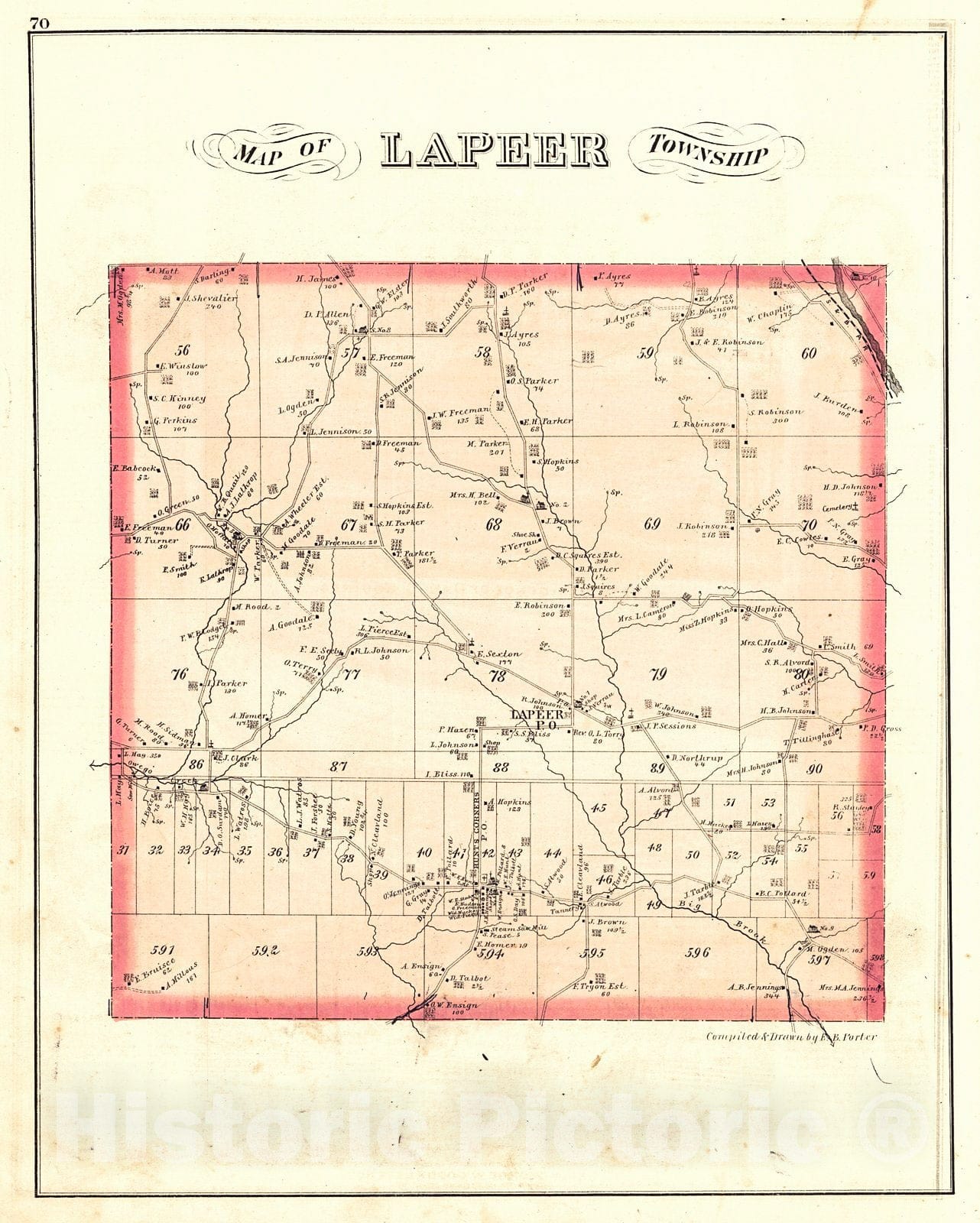 Historic Map : 1876 Map of Lapeer Township : Vintage Wall Art ...