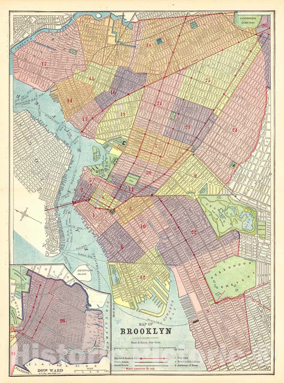 Historic Map : 1892 Map of Brooklyn : Vintage Wall Art – Historic Pictoric