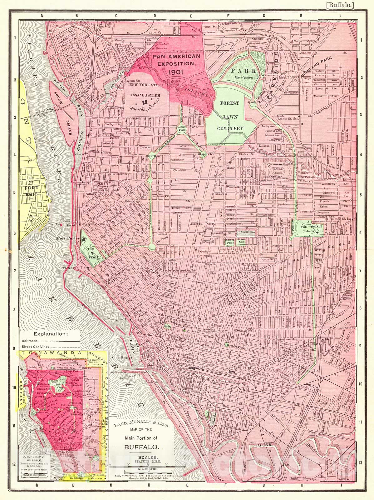Historic Map : 1895 Map of the Main Portion of Buffalo : Vintage Wall ...