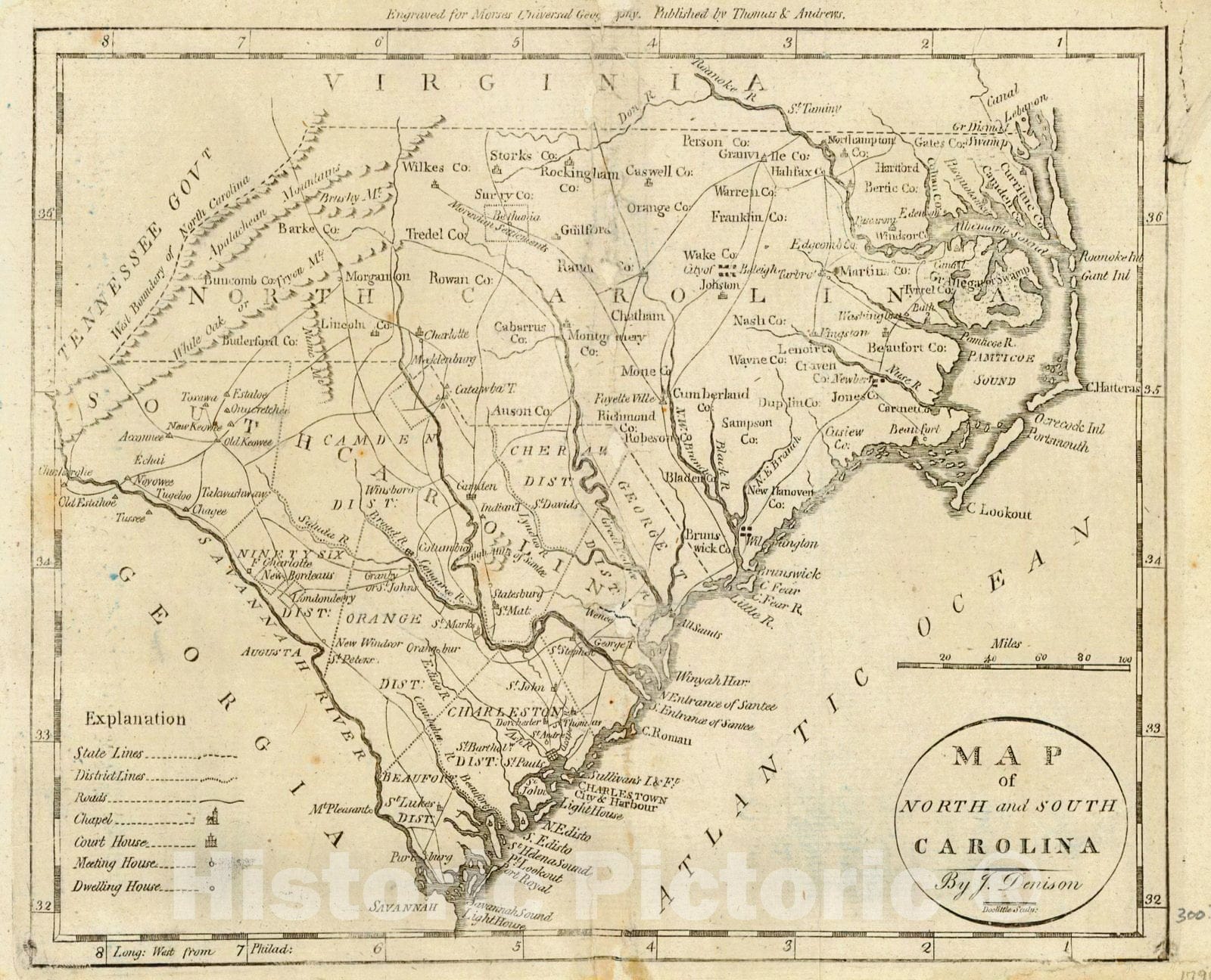 Historic Map : 1796 Map of North and South Carolina : Vintage Wall Art ...