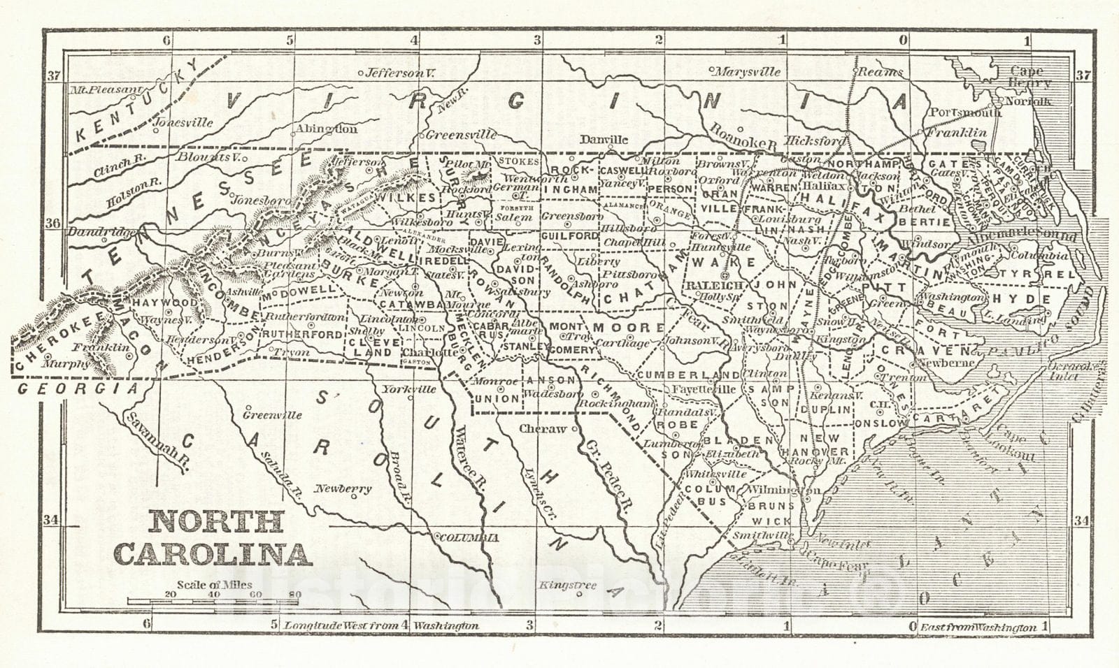 Historic Map : 1853 North Carolina : Vintage Wall Art – Historic Pictoric