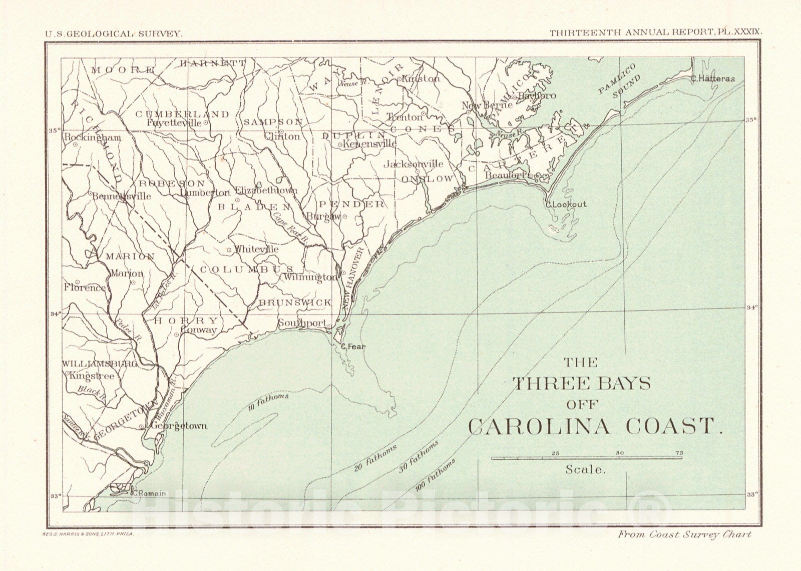 Historic Map : 1893 The Three Bays off Carolina Coast from Coast Surve ...
