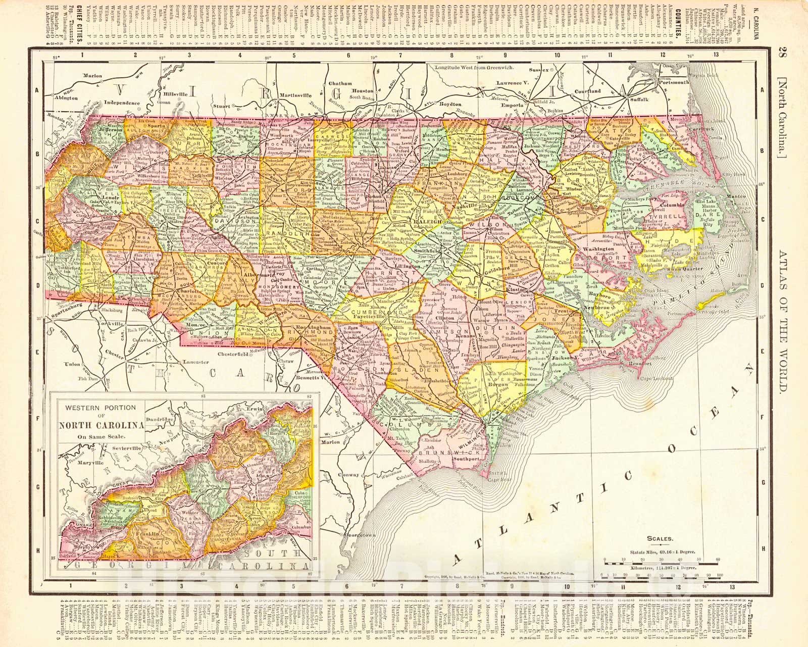 Historic Map : 1898 Rand McNally and Co.'s New Map of North Carolina ...
