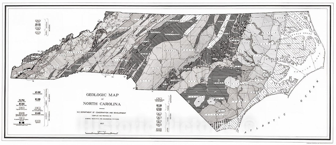 Historic Map : 1937 Geologic Map of North Carolina : Vintage Wall Art ...