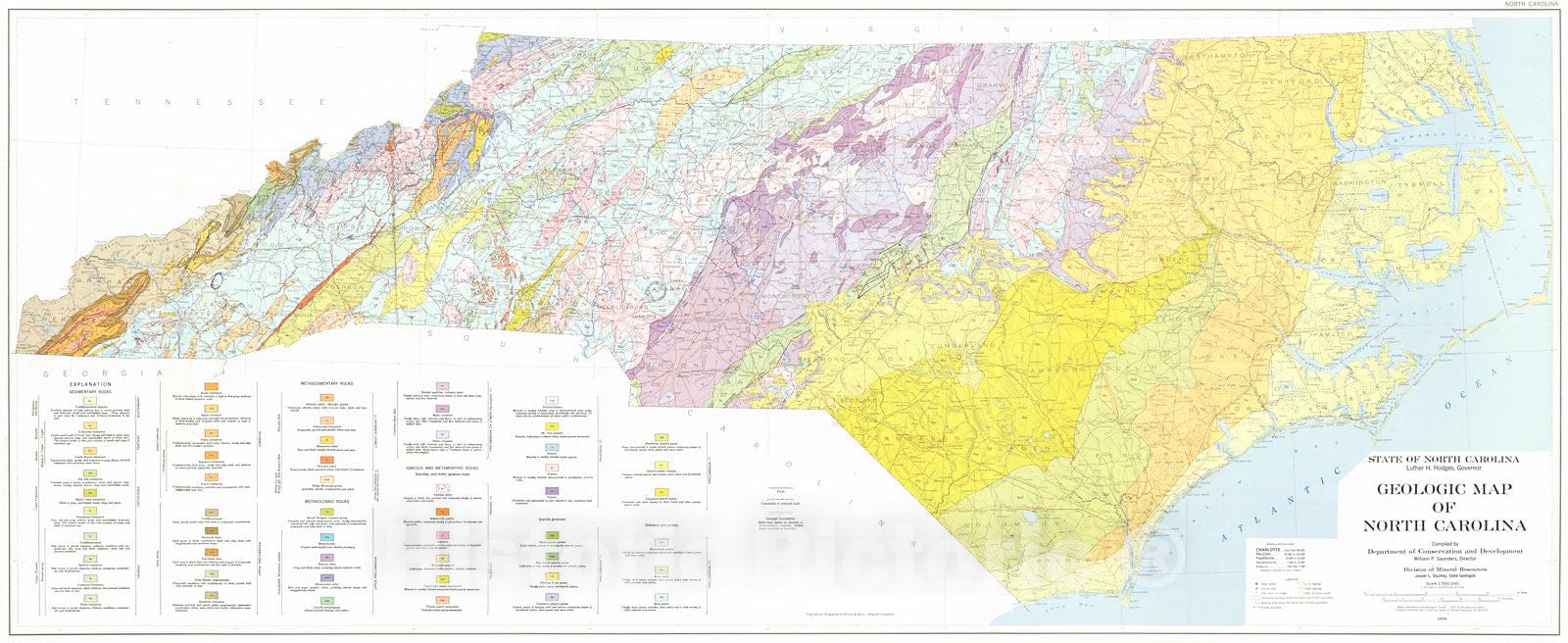 Historic Map : 1958 Geologic Map of North Carolina : Vintage Wall Art ...