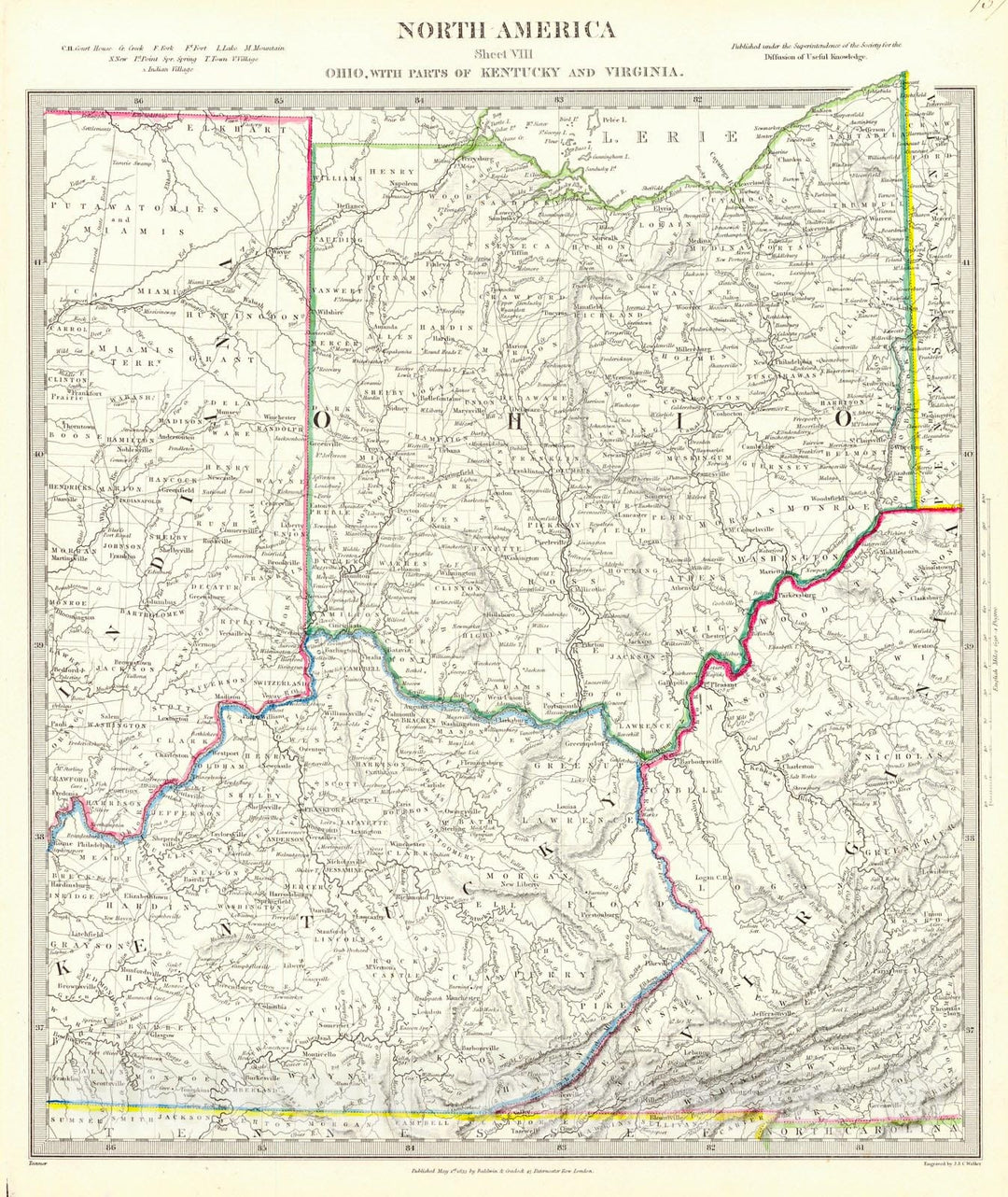 Historic Map : 1833 North America Sheet VIII: Ohio with Parts of Kentu ...