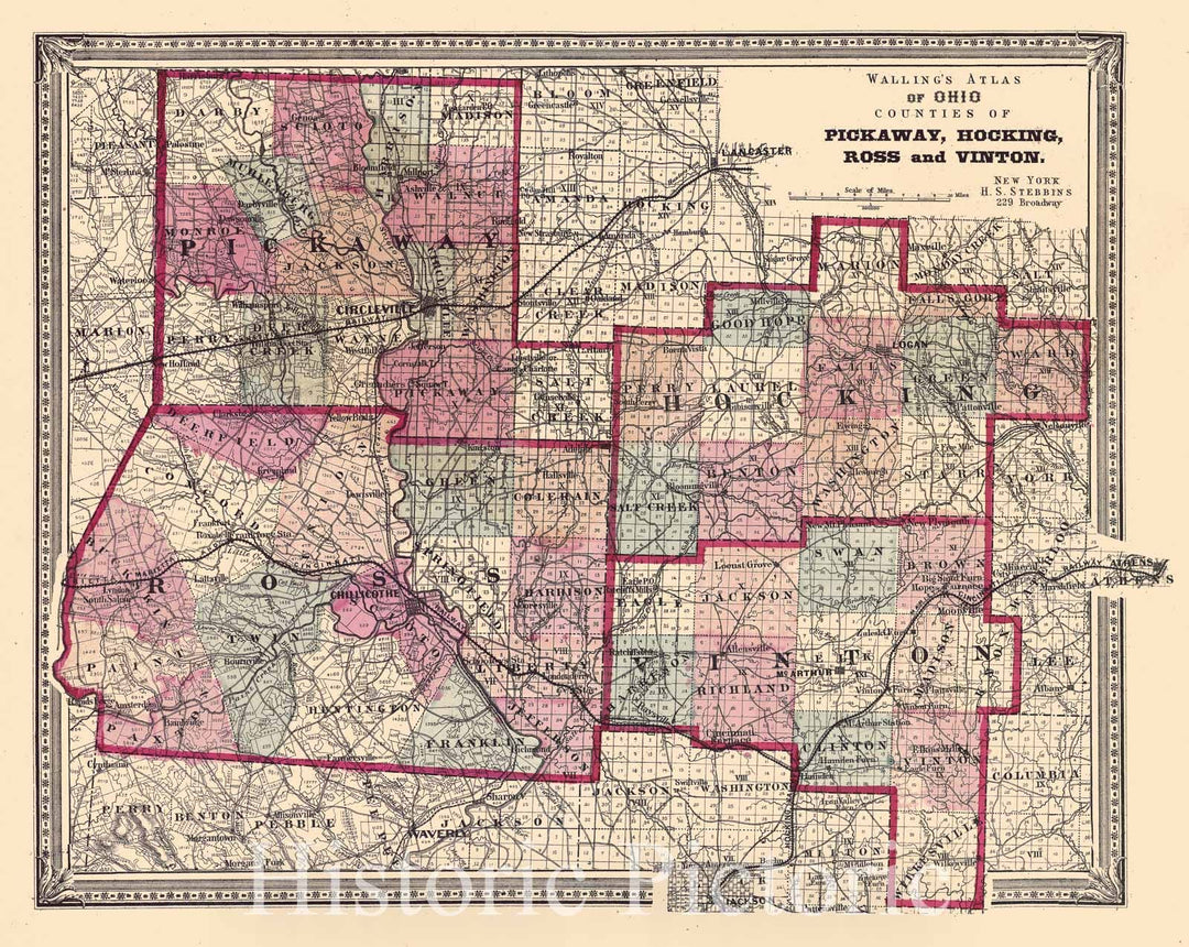 Historic Map : 1868 Walling Atlas of Ohio Counties of Pickaway, Hockin ...
