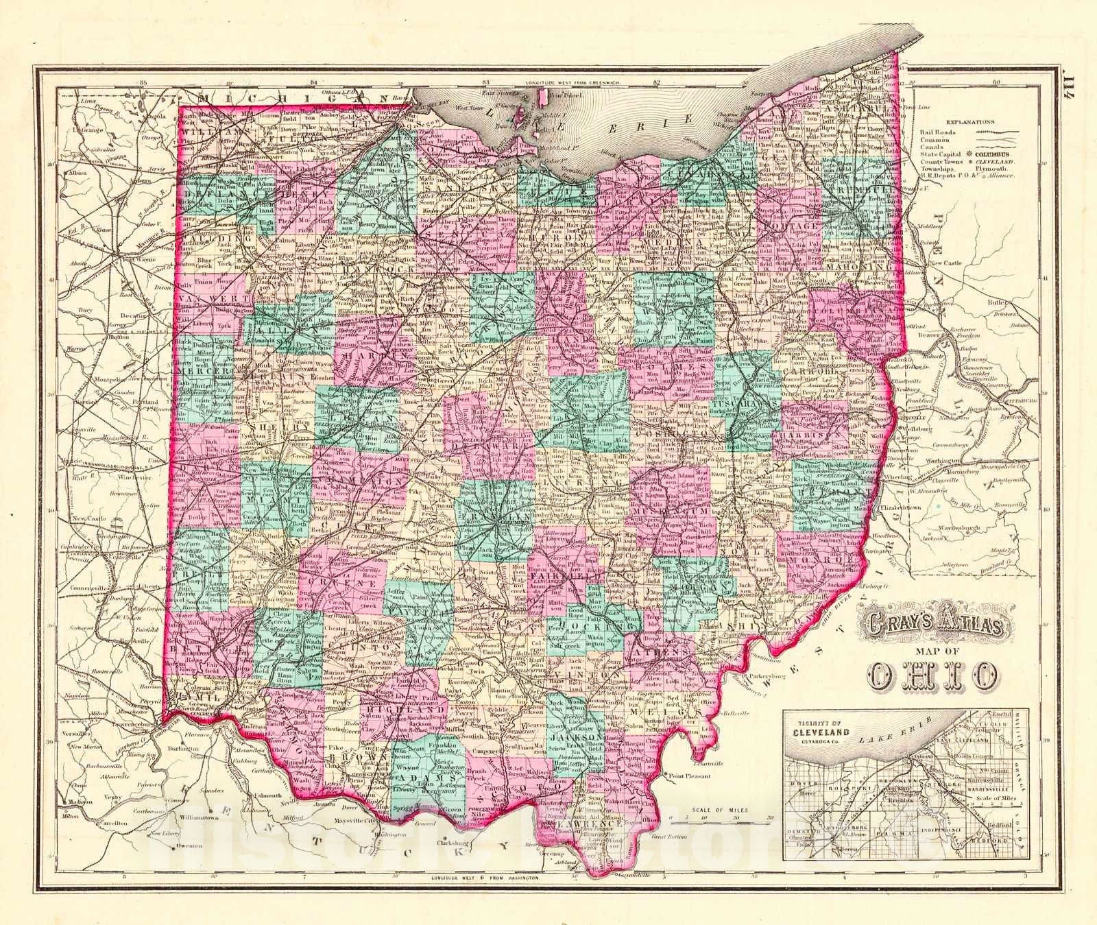 Historic Map : 1873 Gray's Atlas Map of Ohio : Vintage Wall Art ...