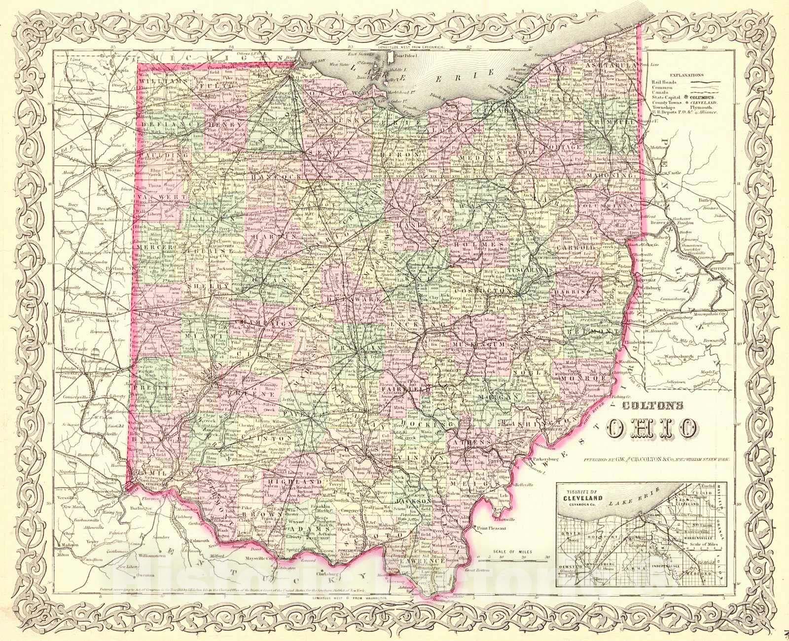 Historic Map : 1873 Colton's Ohio : Vintage Wall Art – Historic Pictoric