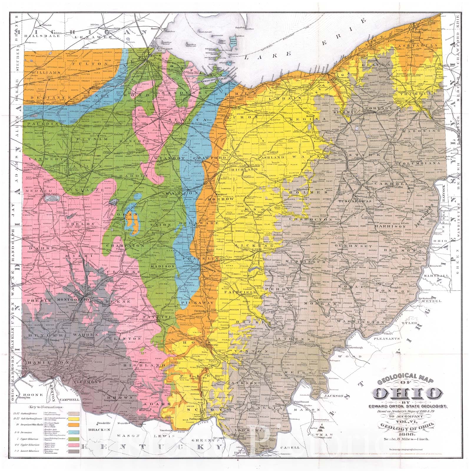 Historic Map : 1888 Geological Map of Ohio to Accompany Vol. VI, Geolo ...