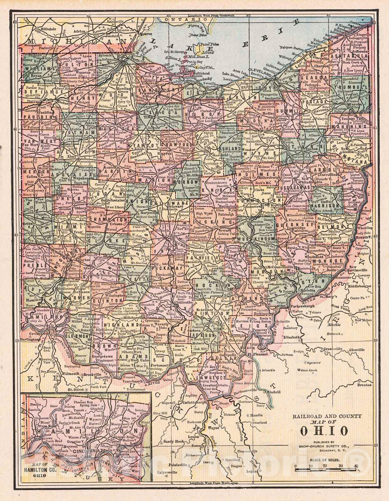 Historic Map : 1900 Railroad and County Map of Ohio : Vintage Wall Art ...