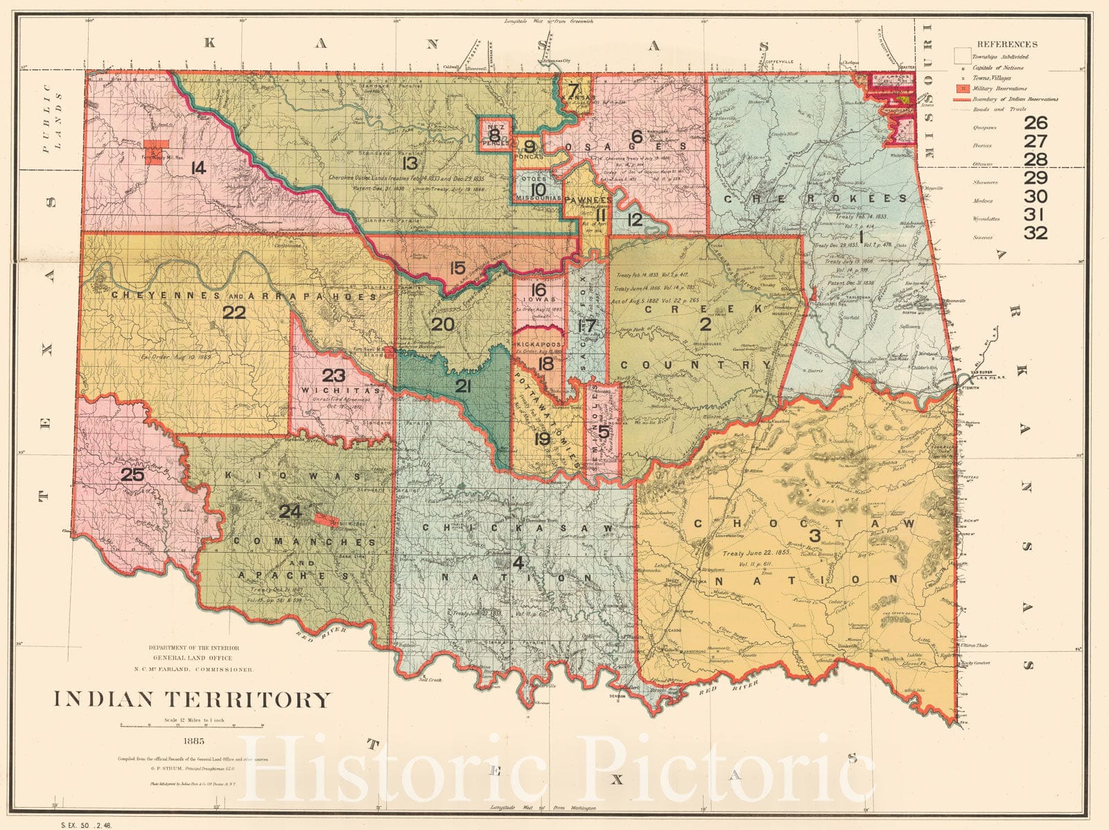 Historic Map : 1885 Indian Territory : Vintage Wall Art - Historic Pictoric