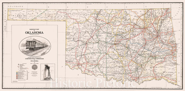Historic Map : 1917 Railroad Map of Oklahoma : Vintage Wall Art ...