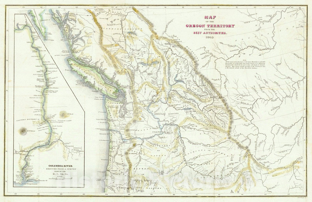 Historic Map : 1849 Map of the Oregon Territory from the Best Authorit ...