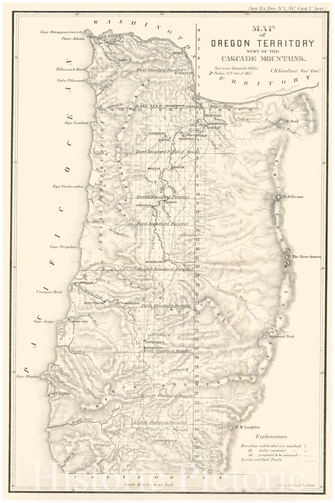 Historic Map : 1855 Map of the Oregon Territory West of the Cascade Mo ...