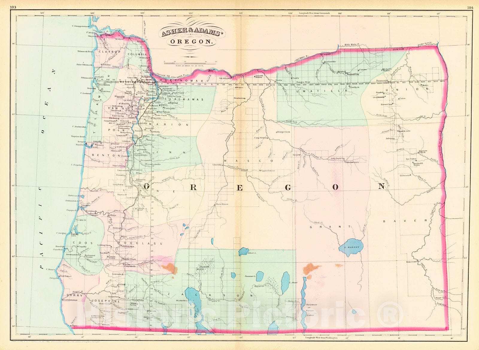 Historic Map : 1873 Asher & Adams' Oregon : Vintage Wall Art – Historic ...